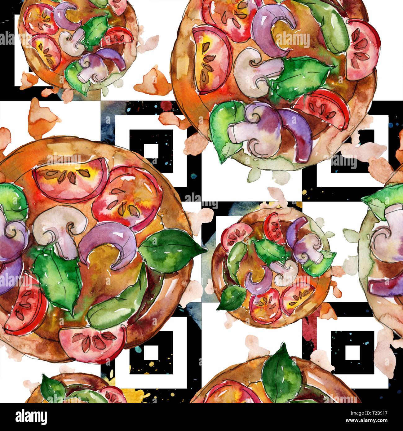 Fast food itallian pizza in a watercolor style isolated set ...
