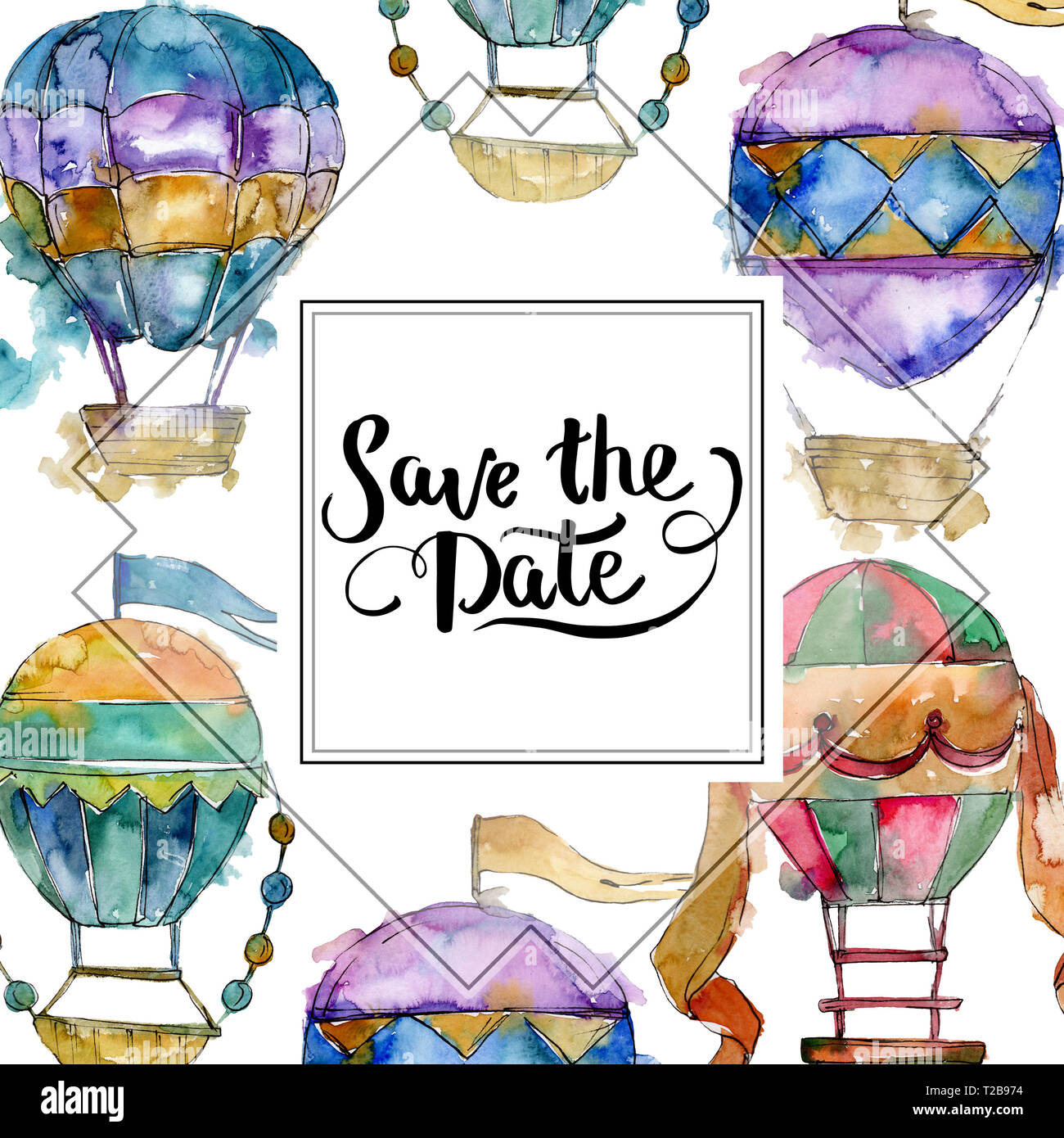 Hot air balloon background fly air transport. Watercolor background ...