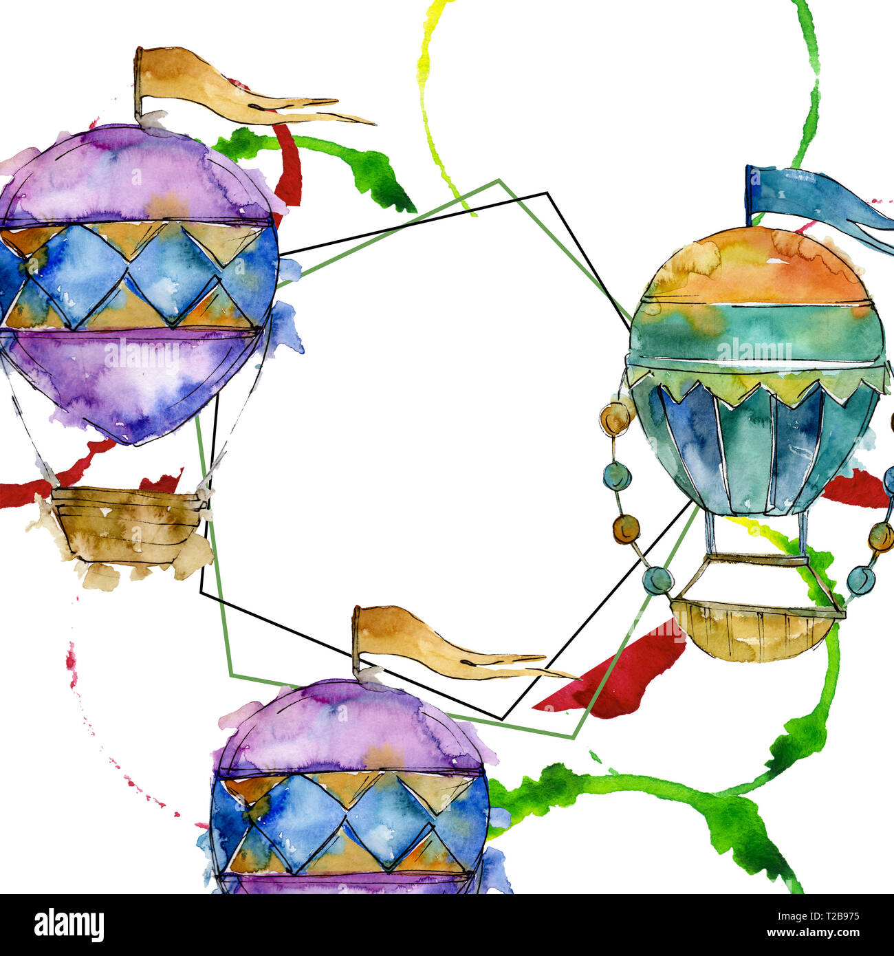 Hot air balloon background fly air transport. Watercolor background ...