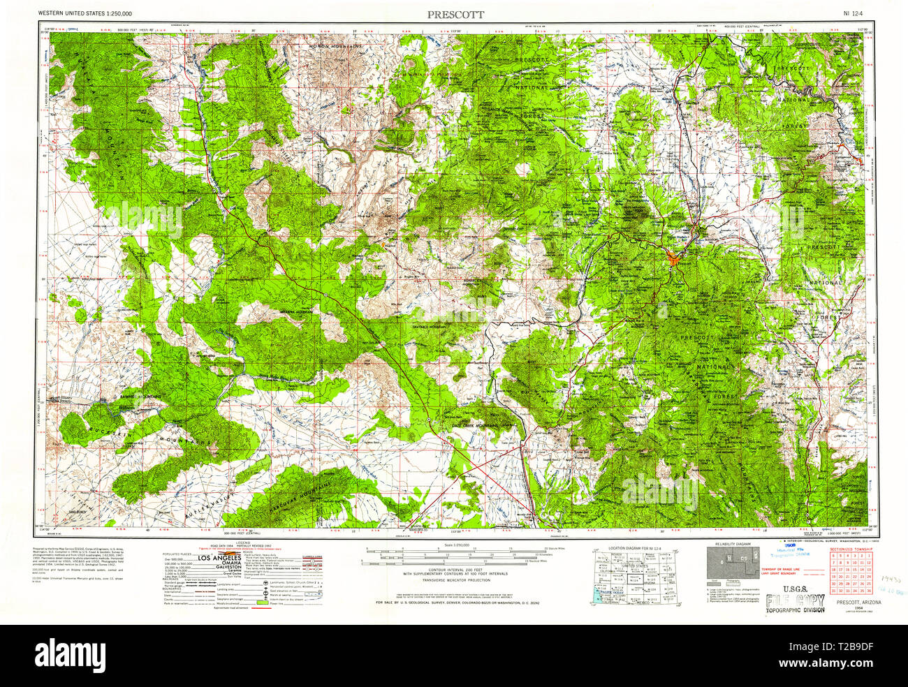 USGS TOPO Map Arizona AZ Prescott 315577 1954 250000 Restoration Stock ...