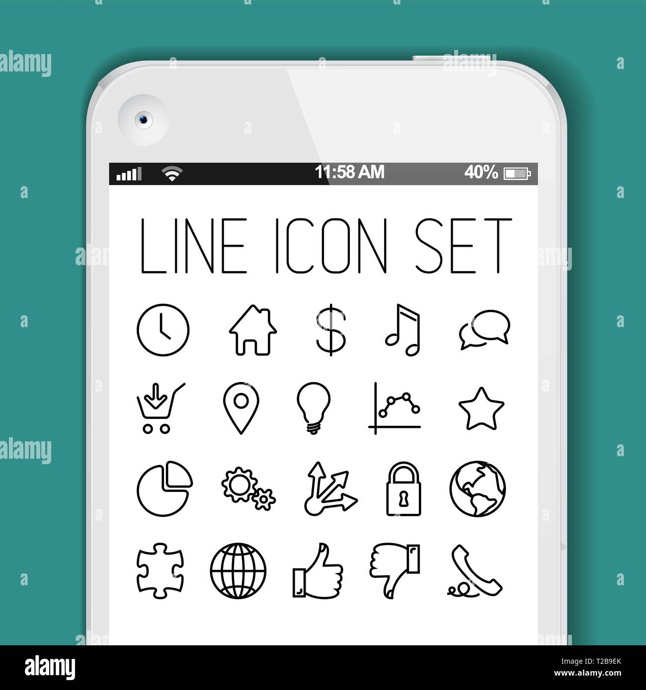 Vector simple Modern minimalistic thin icon collection for smart phone ...