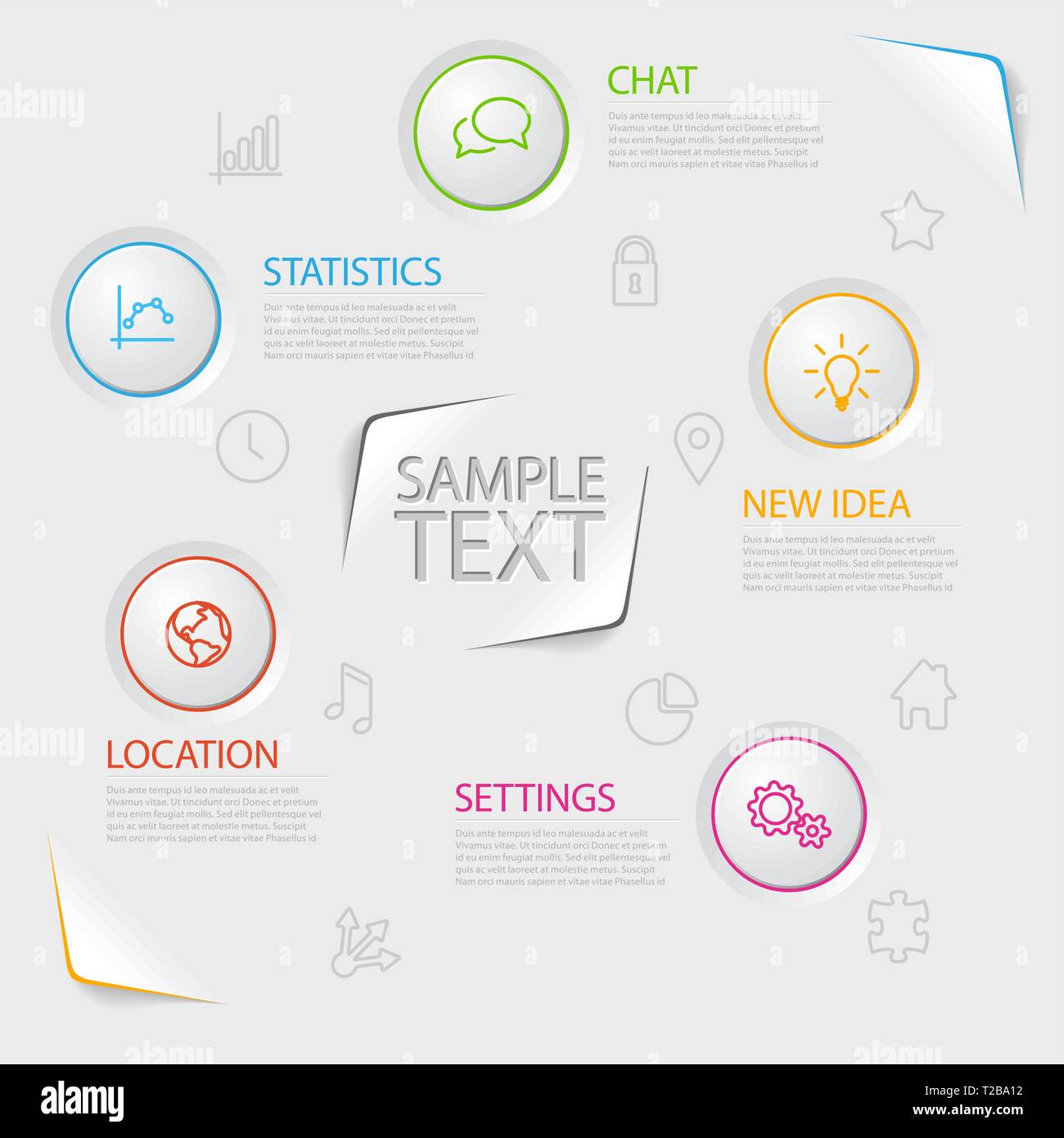 Vector Infographic report poster with circle buttons and line icons ...