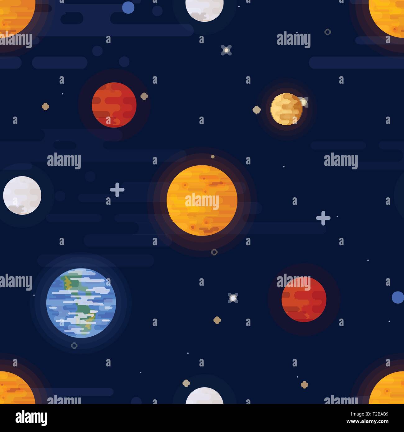 Space print. Seamless vector pattern. Different colored planets of the ...