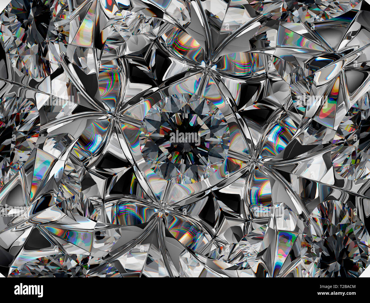 diamond closeup pattern and kaleidoscope effect. top view of round ...