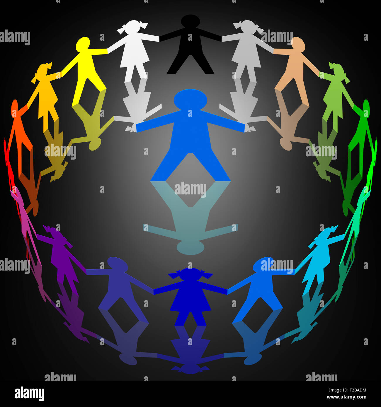 3D illustration. Boys and girls paper. Round dance for the leader Stock ...