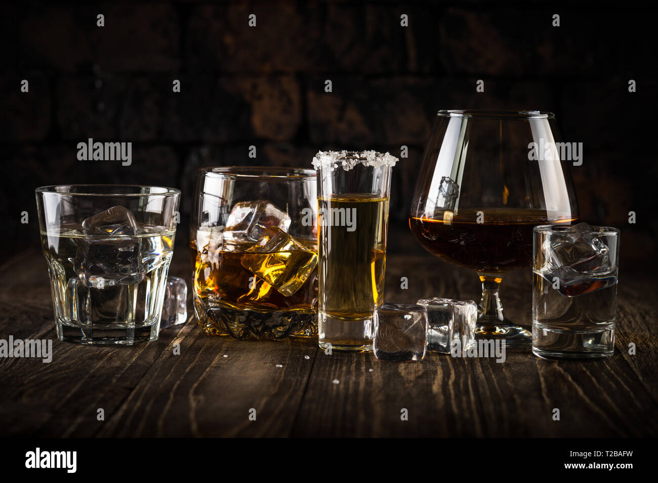 Strong alcohol drinks - whiskey, cognac, vodka, rum, tequila Stock ...
