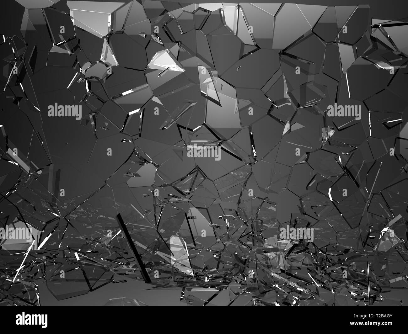 Pieces of glass broken or cracked on black, 3d illustration; 3d ...