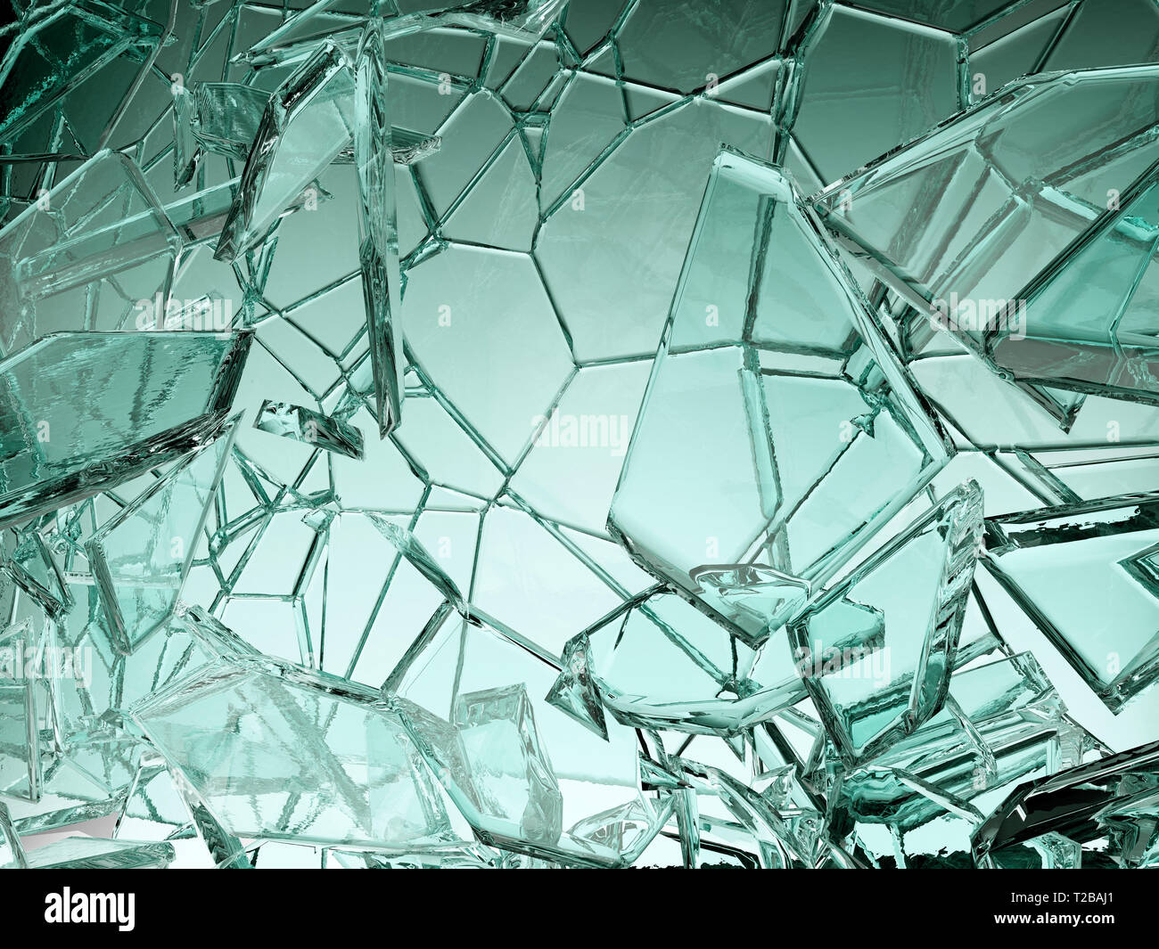 Pieces of transparent glass broken or cracked, 3d illustration; 3d ...