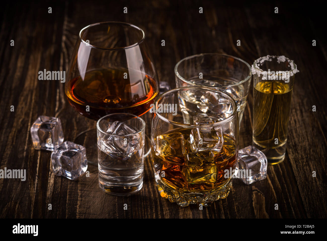 Strong alcohol drinks - whiskey, cognac, vodka, rum, tequila Stock ...