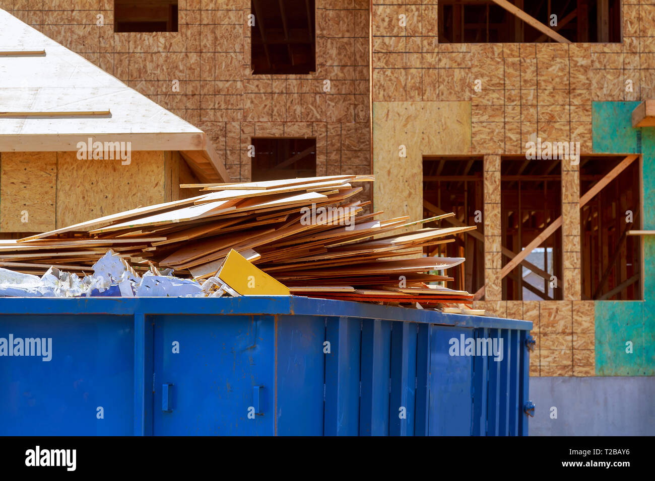 Residential view of new houses being built and construction garbage ...