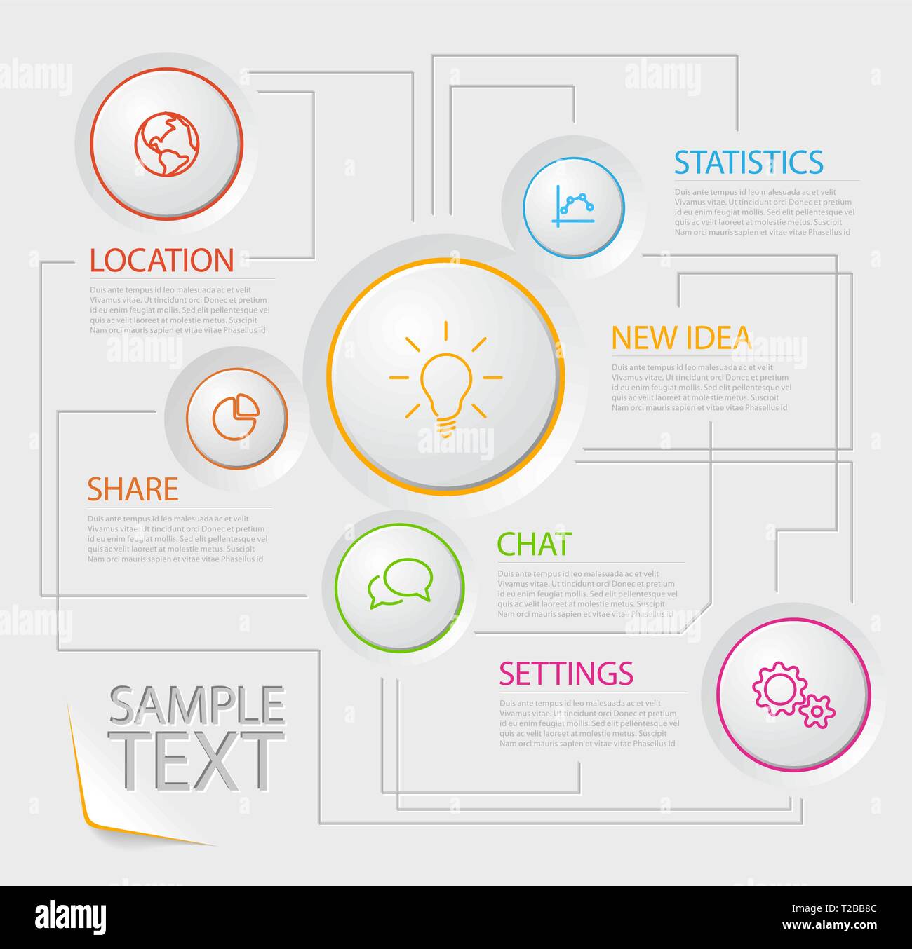 Vector Infographic report poster with circle buttons and line icons ...