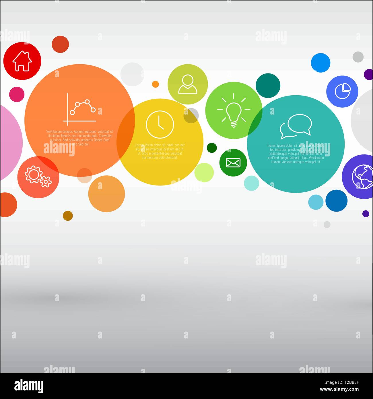Vector rainbow diagram with various descriptive circles - infographic ...