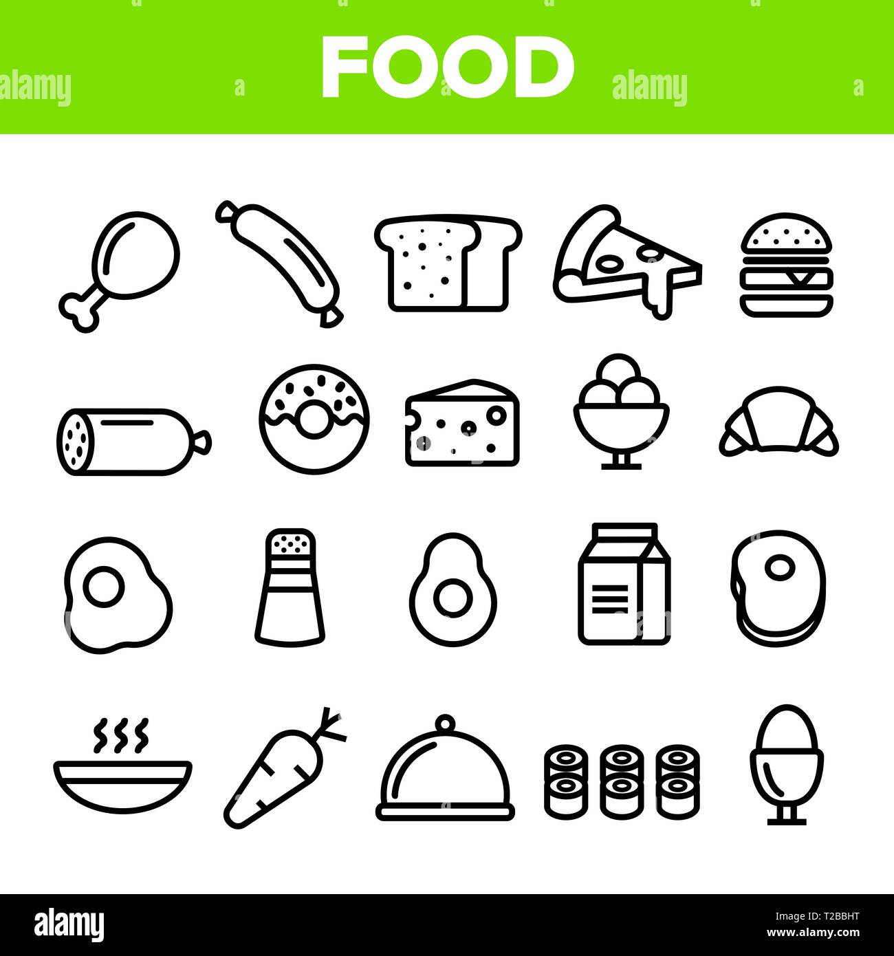 Food Line Icon Set Vector. Home Kitchen Breakfast Food Icons. Menu ...