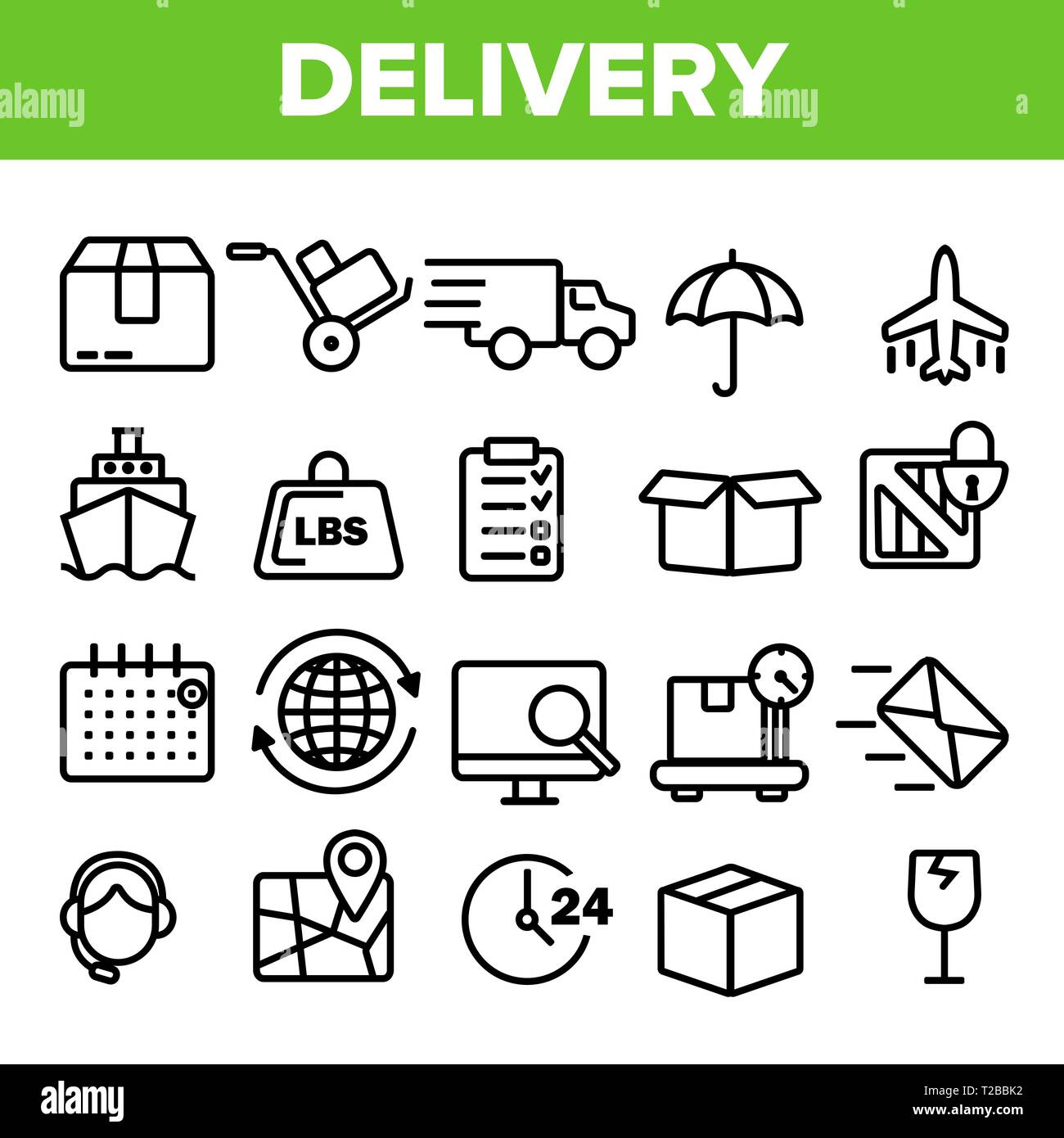 Delivery Line Icon Set Vector. Fast Transportation Service. Delivery 24 ...