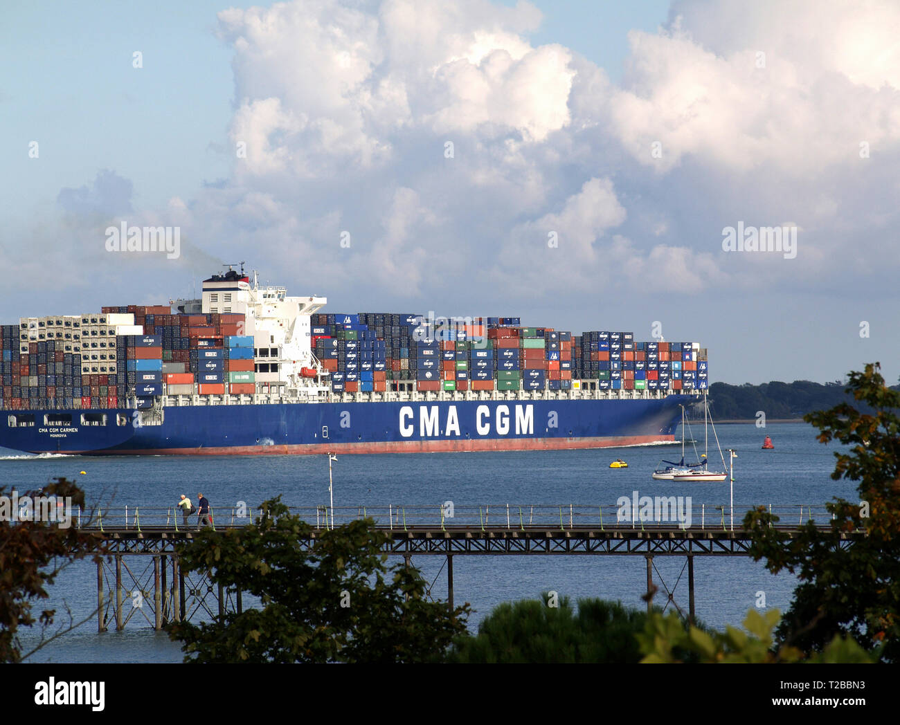 Container ship, CMA CGM Carmen leaving Southampton Docks, taken from ...