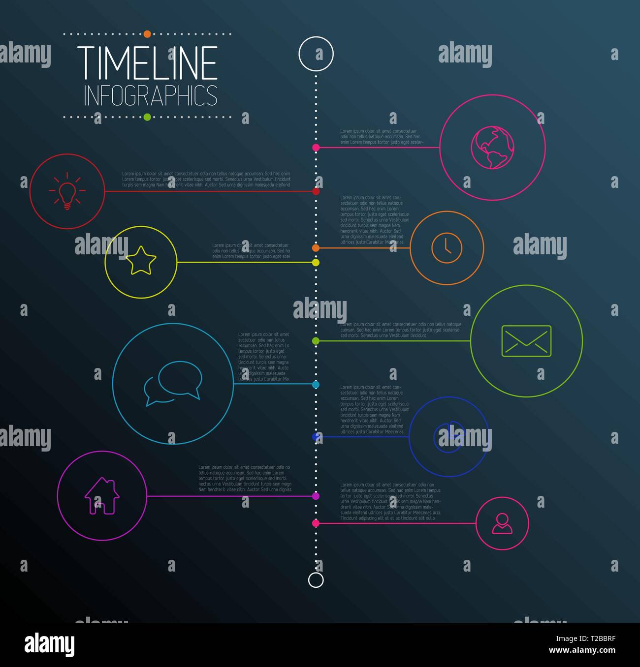 Vector dark Infographic timeline report template with icons Stock ...