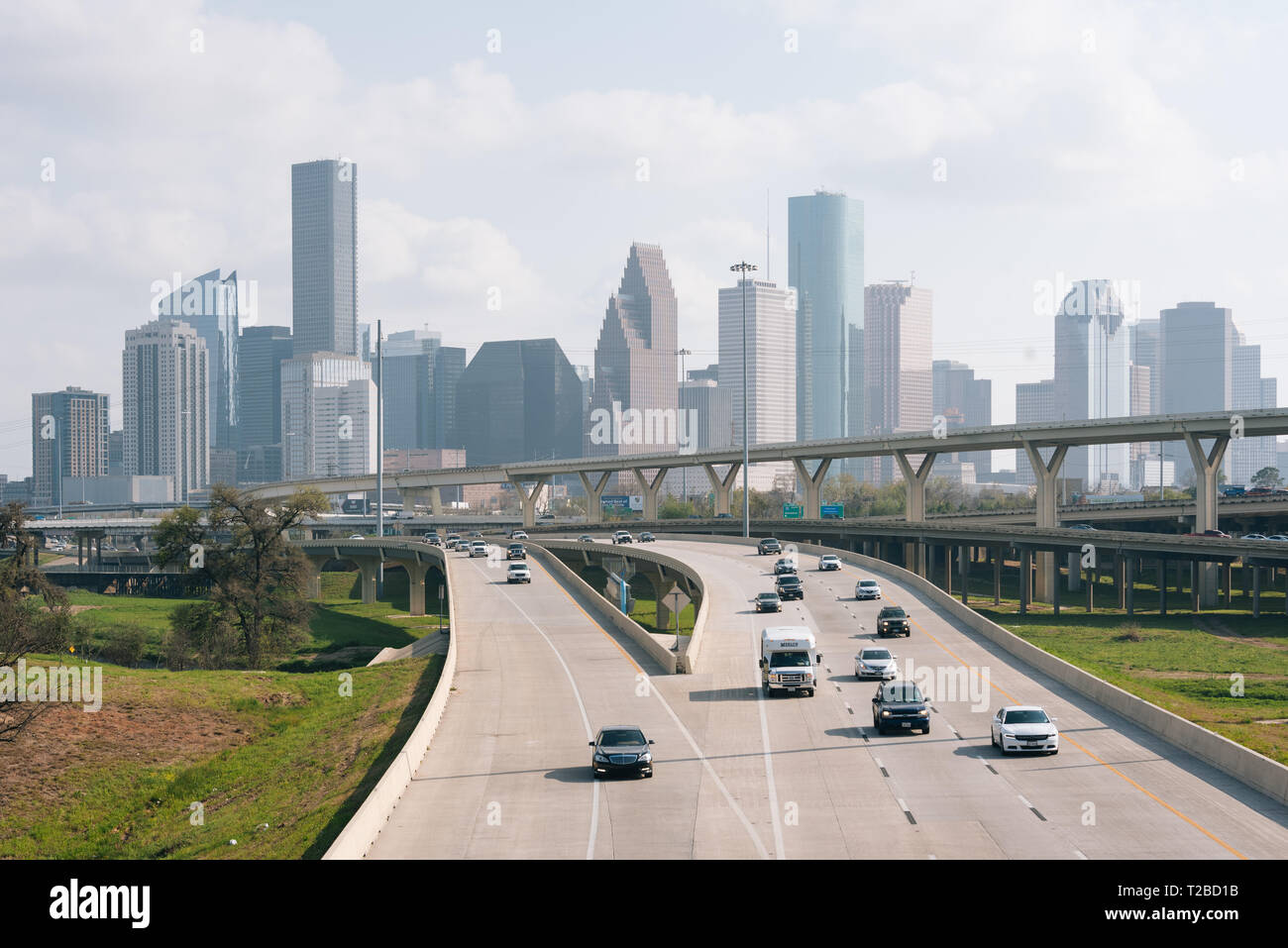 Interstate 45 and the Houston skyline, in Houston, Texas Stock Photo ...