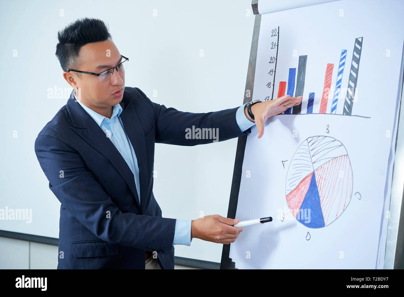 Businessman explaining chart Stock Photo - Alamy