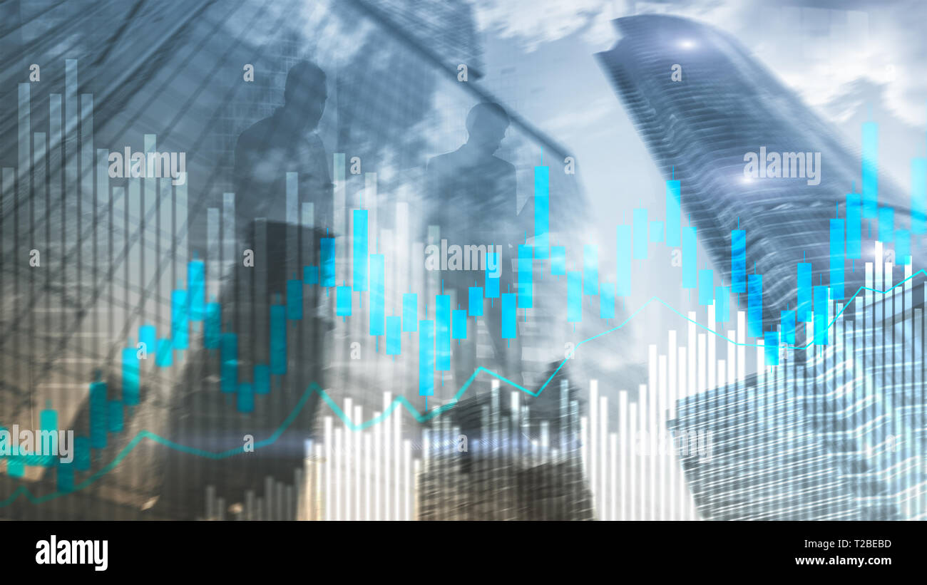 Stock trading candlestick chart and diagrams on blurred office center ...