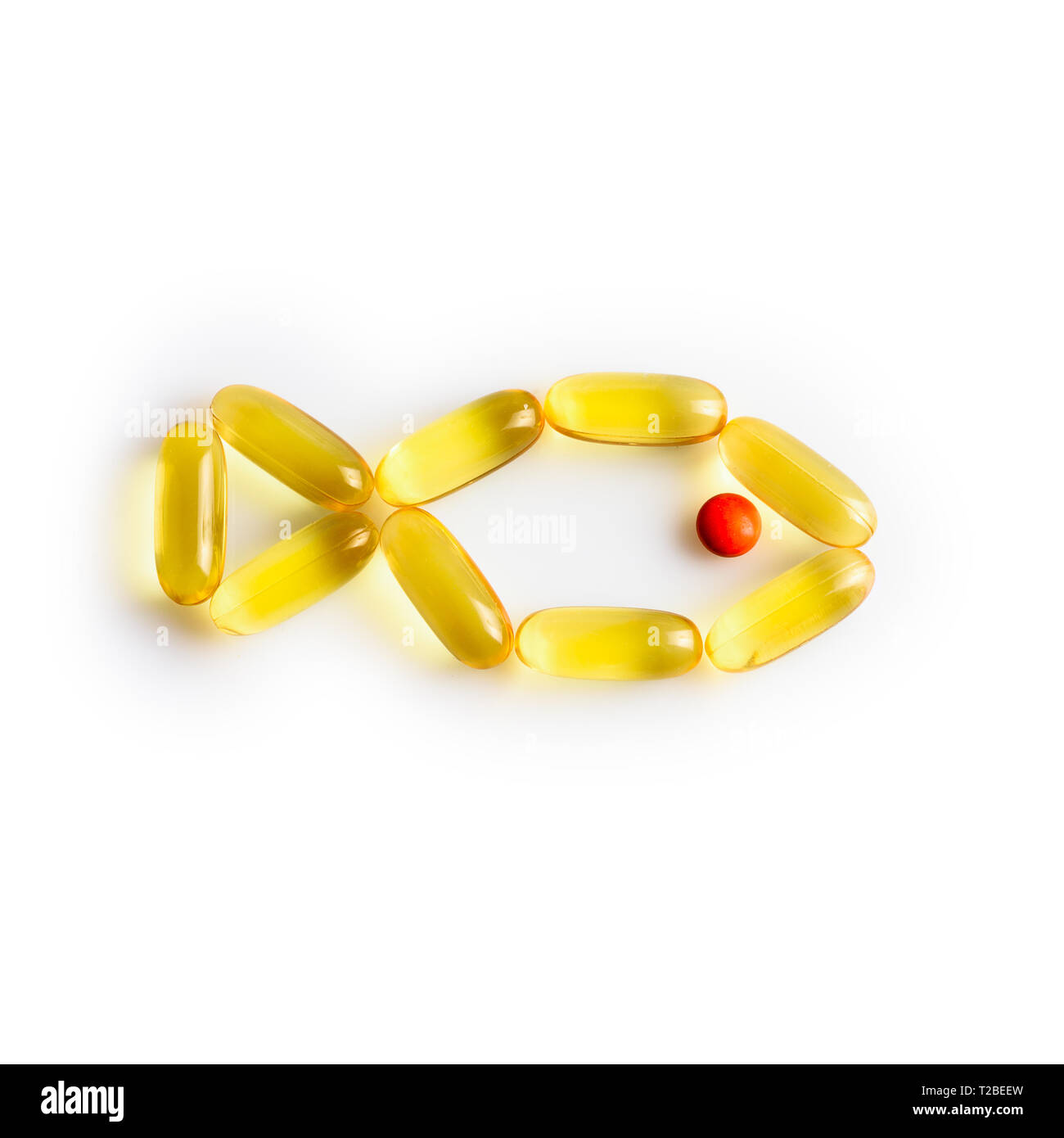Fish oil pills on a white background - vitamins and dietary supplements ...