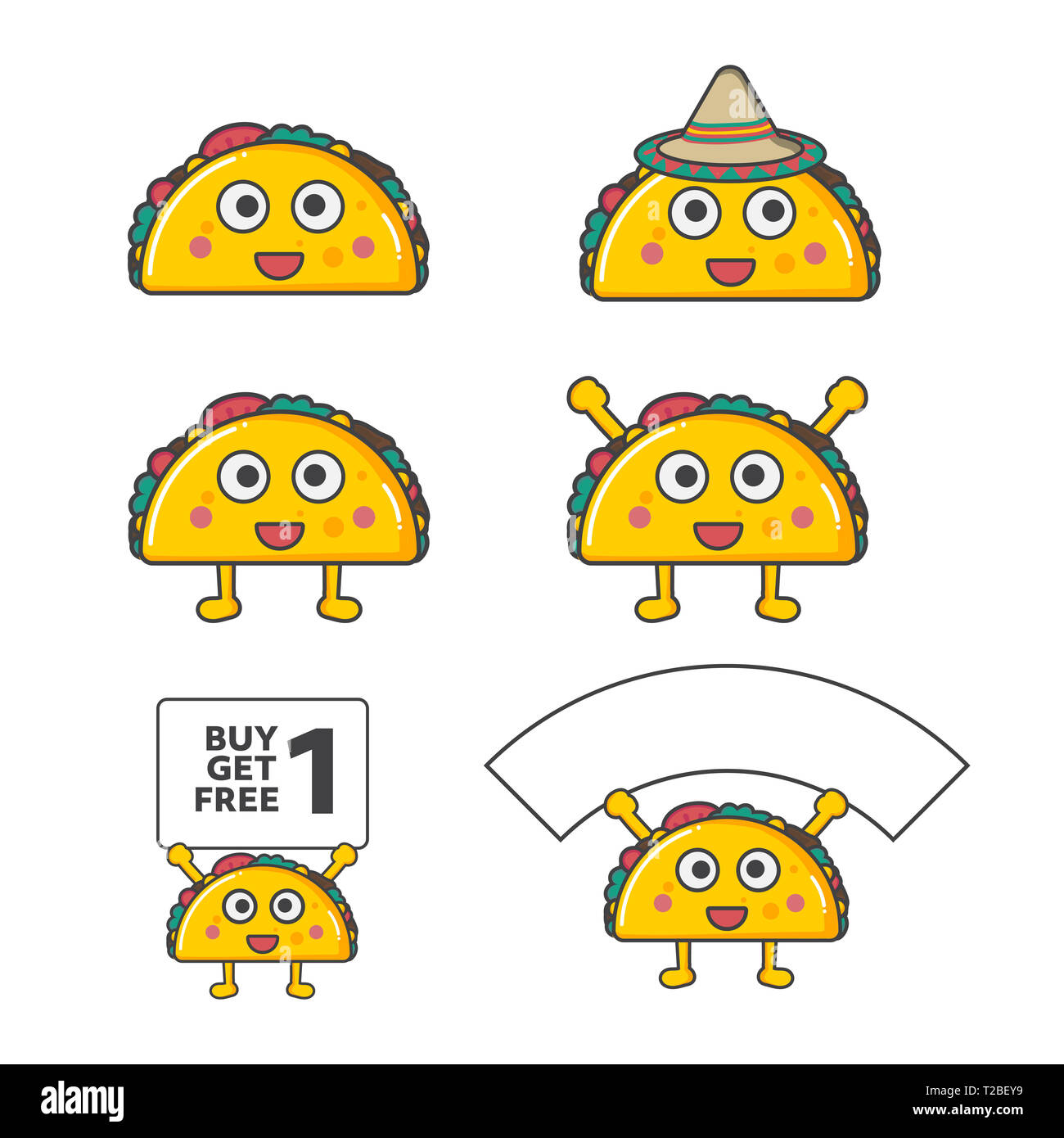 set of vector illustration taco mexican food holding banner sign and ...