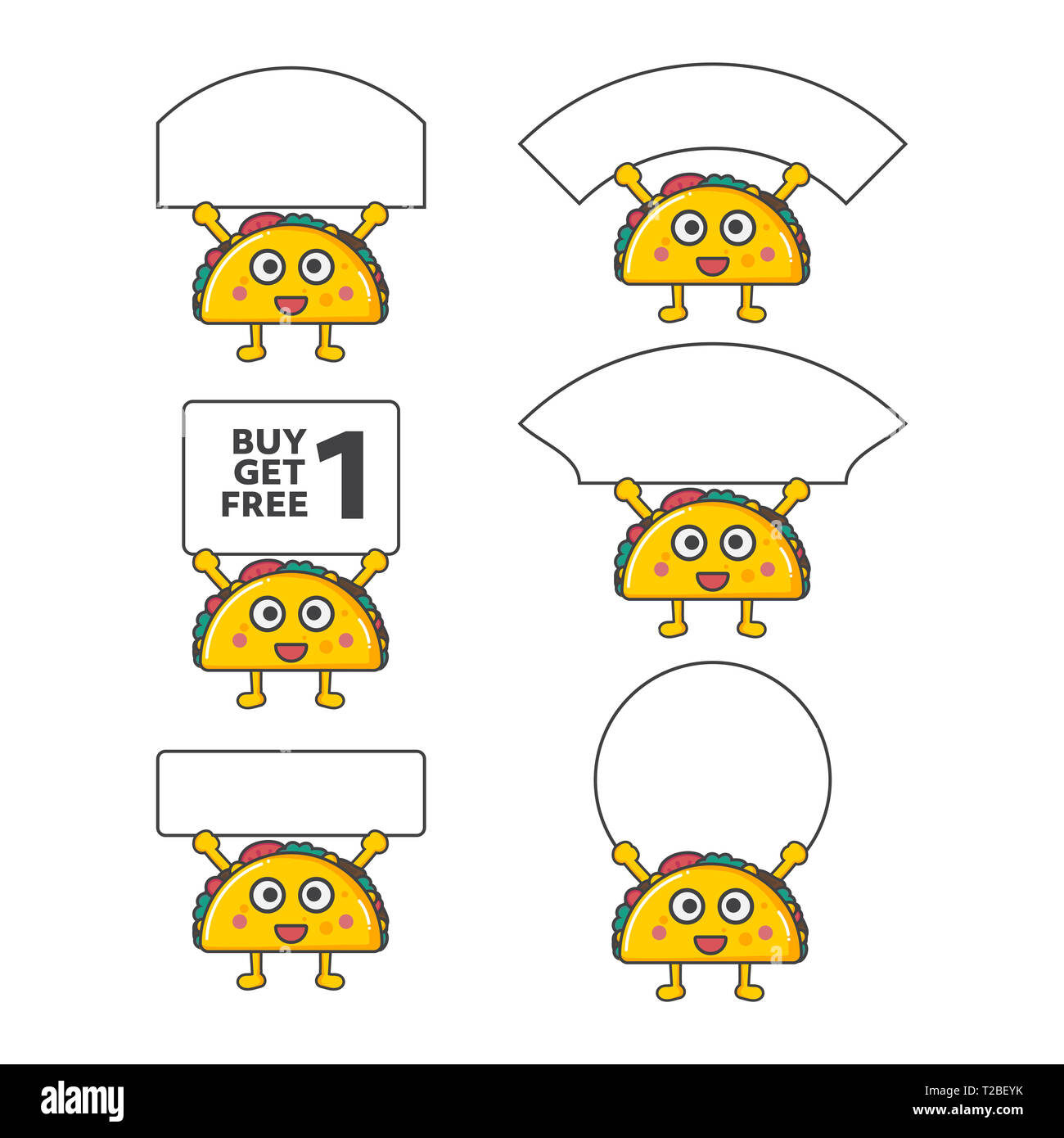 set of vector illustration taco mexican food holding banner in flat ...