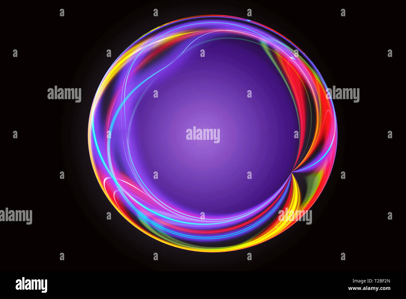 Abstract artistic multicolored energy circle artwork on black ...