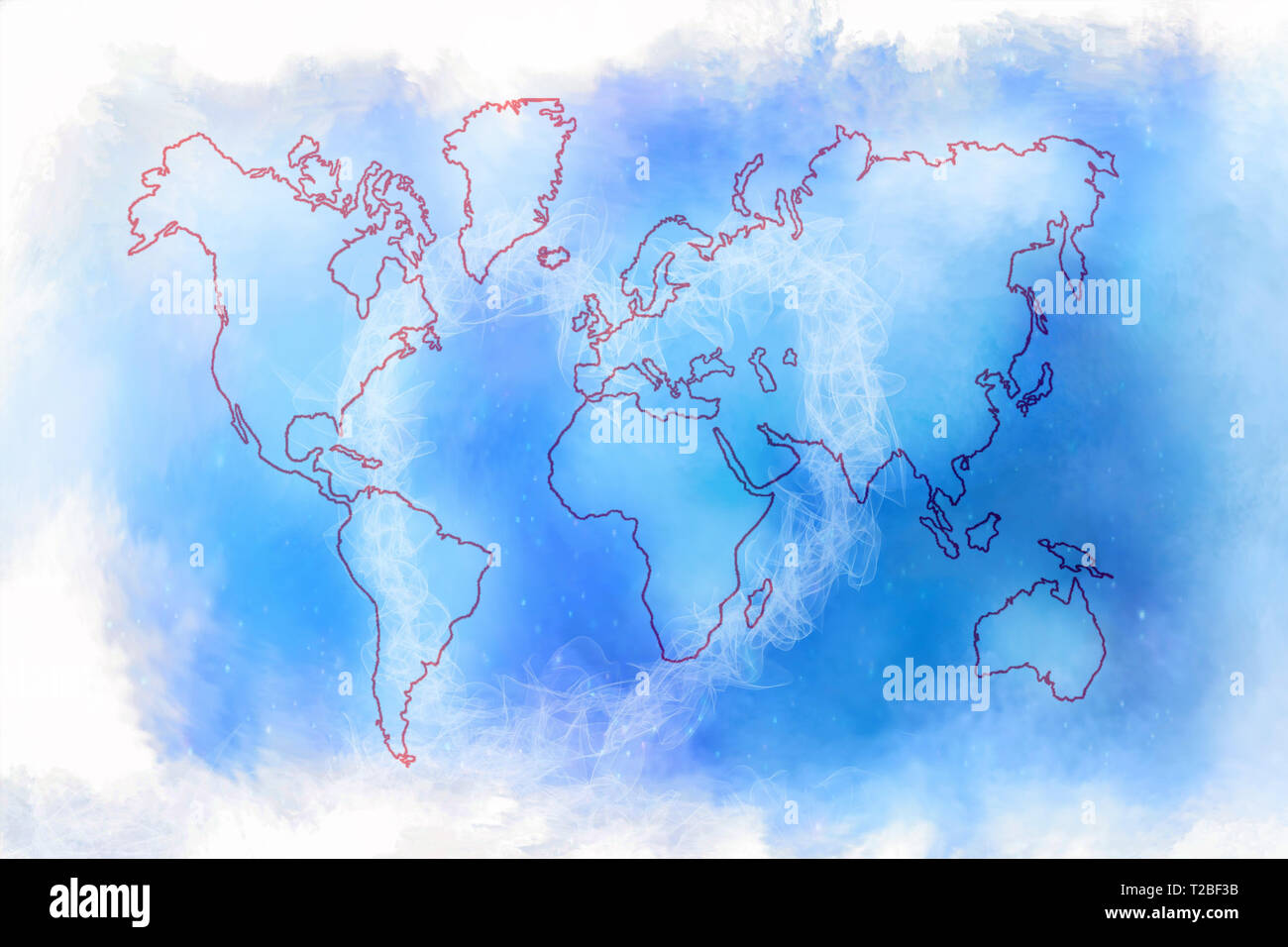Abstract colorless digital world map on an abstract gradient white blue ...