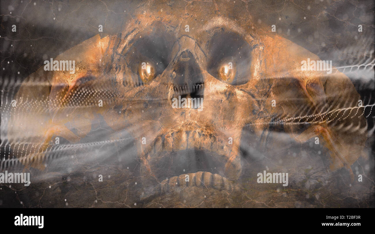 Abstract artistic foggy terrifying scary death angel inhaling a soul ...