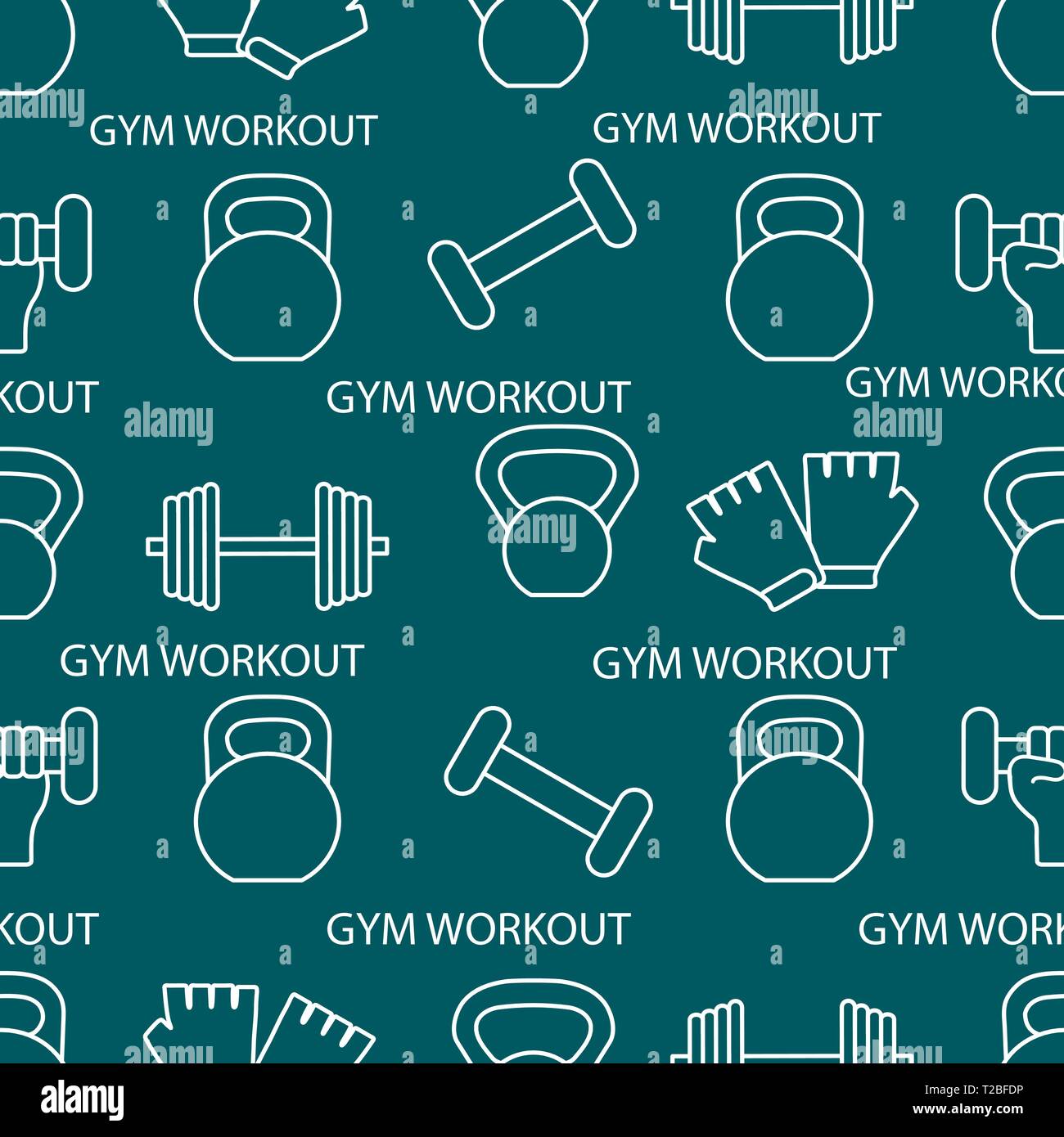 Seamless pattern with dumbbells, gloves, arm with dumbbells. Sports background. Weightlifting ...