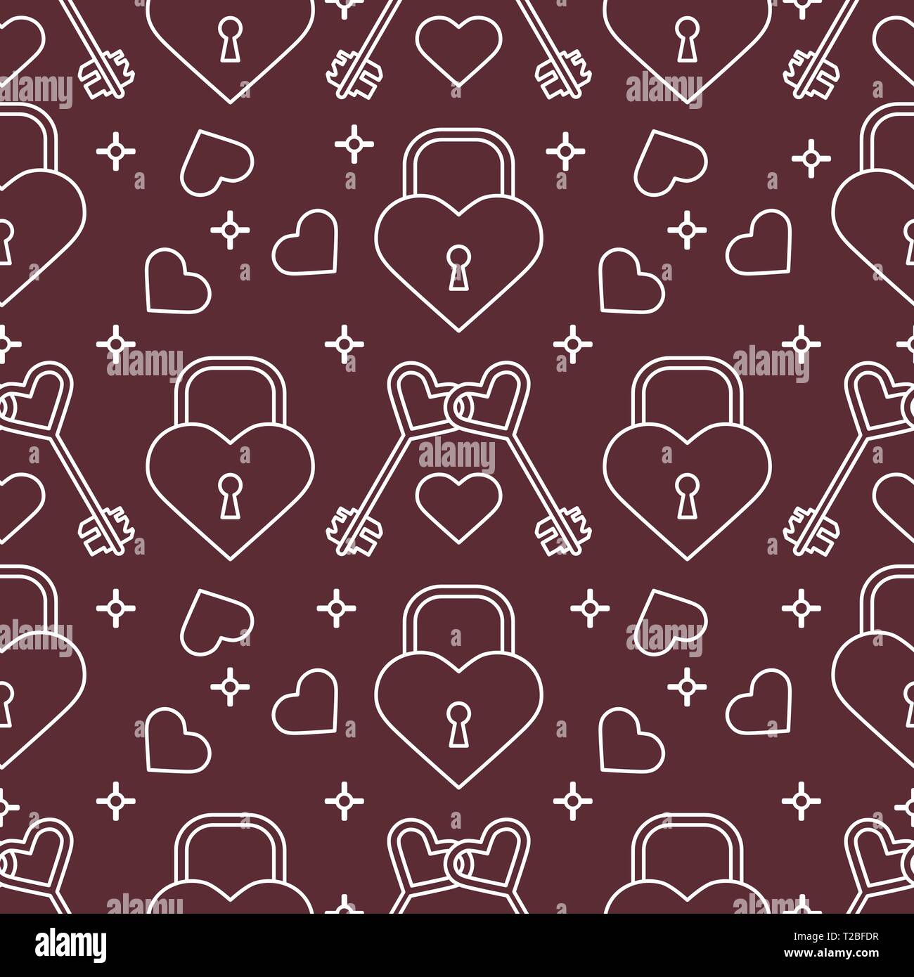 Seamless pattern with hearts, lock, keys in heart shape. Greeting card ...