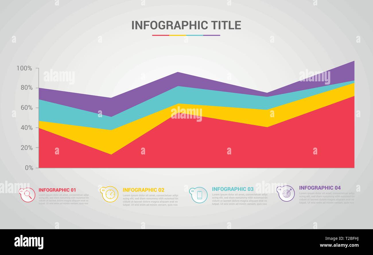 area chart infographic with modern style and color with 4 step process ...