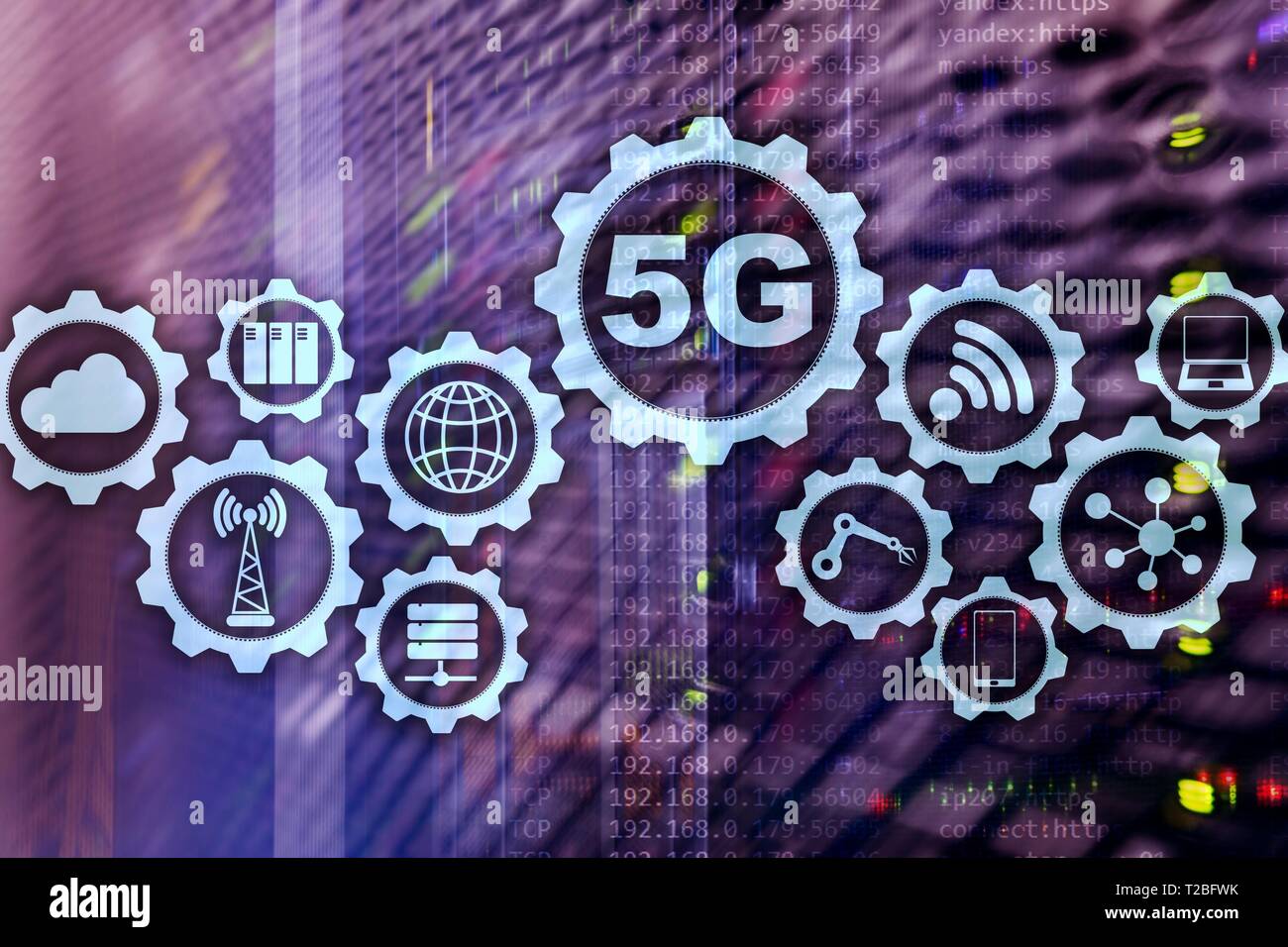 5G Network, 5G internet Connection Concept in digital background. Smart ...
