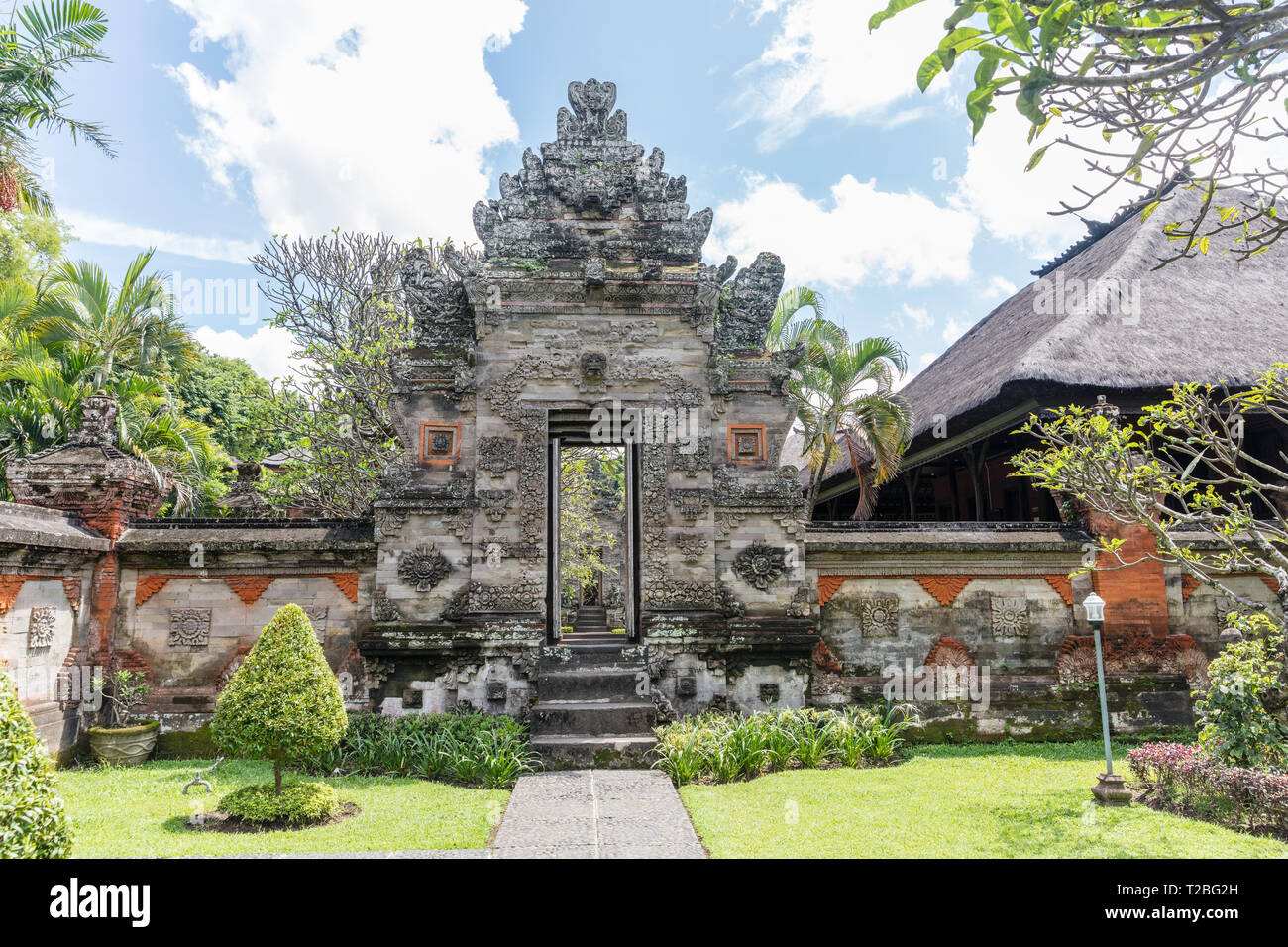 Entrance gates (paduraksa) with stone carving at Bali Museum in ...