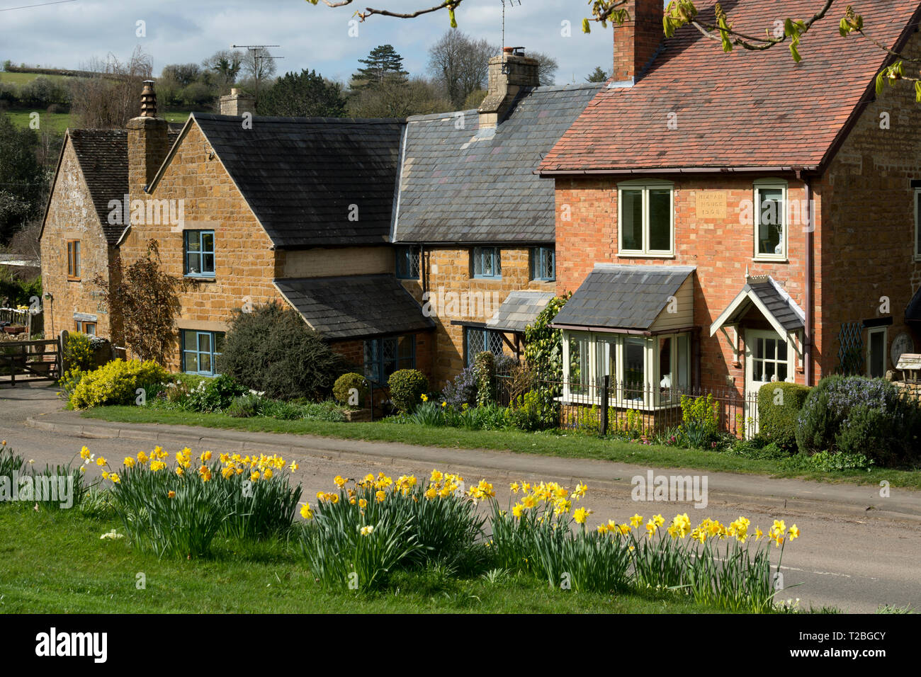 Ilmington village in spring with daffodils, Warwickshire, England, UK ...
