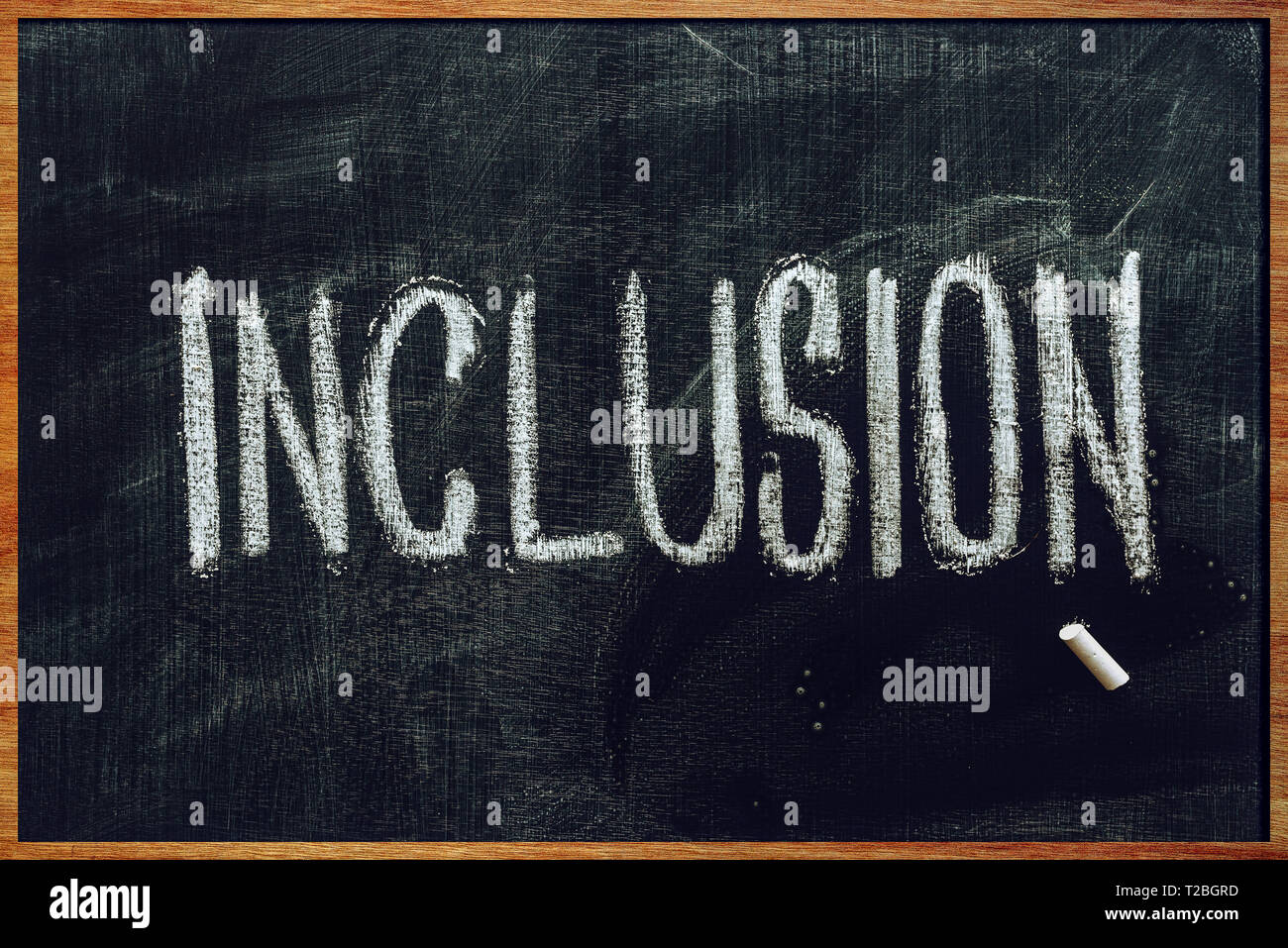 Word Inclusion on school blackboard written with chalk, inclusive ...