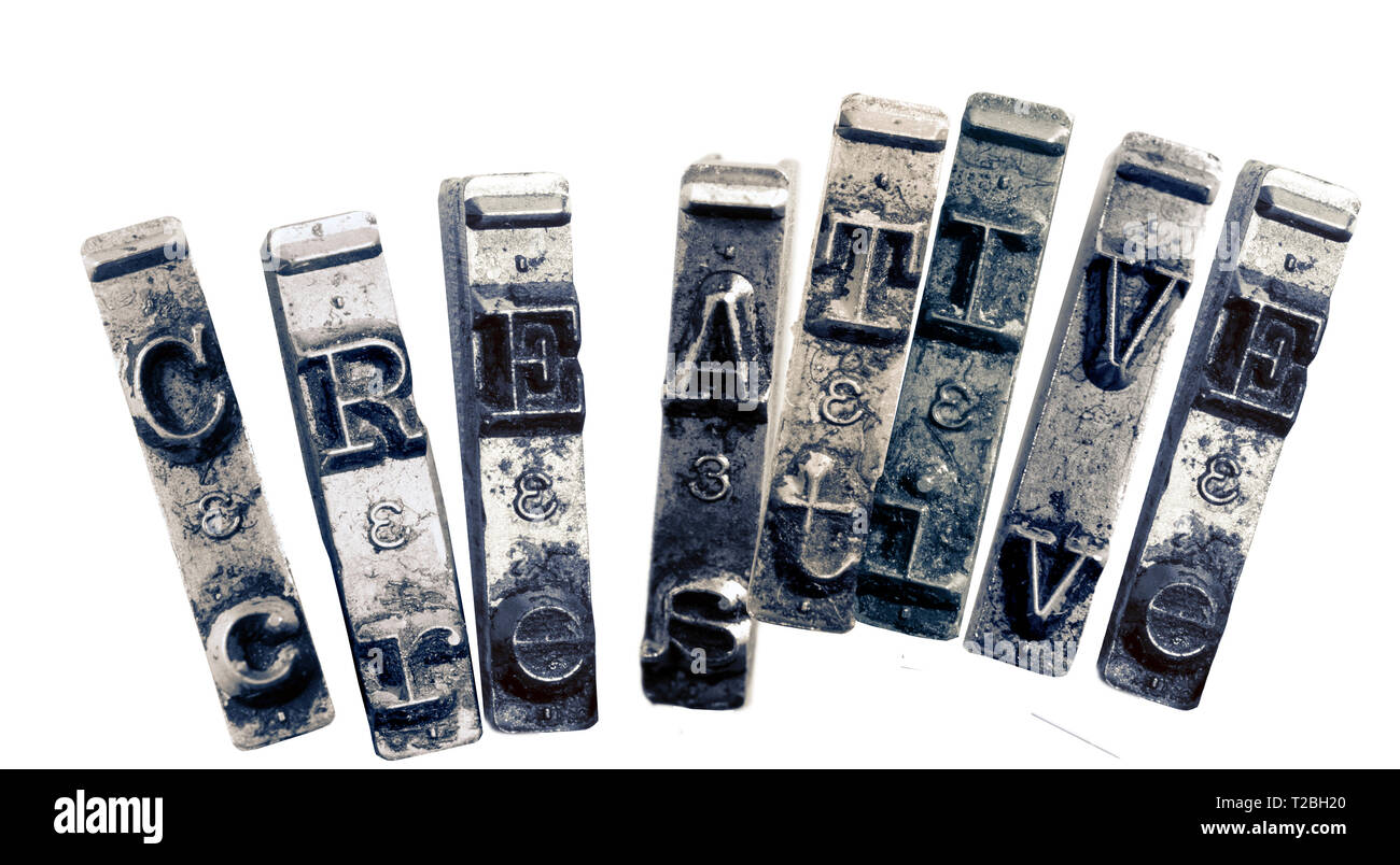 the word CREATIVE with old typwriter keys monochrome Stock Photo - Alamy