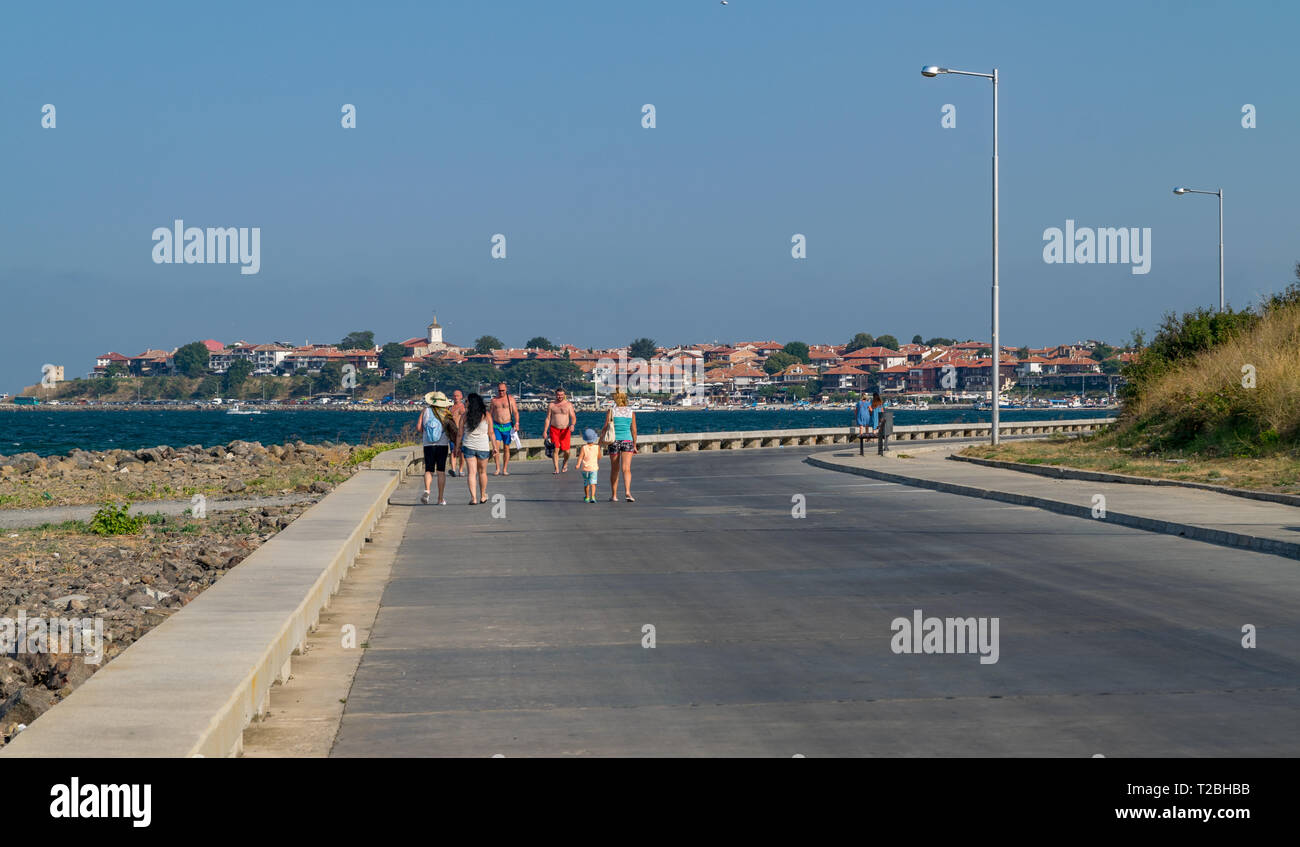 Nessebar, Bulgaria - 2 Sep 2018: Tourists walking to the Nesebar ...