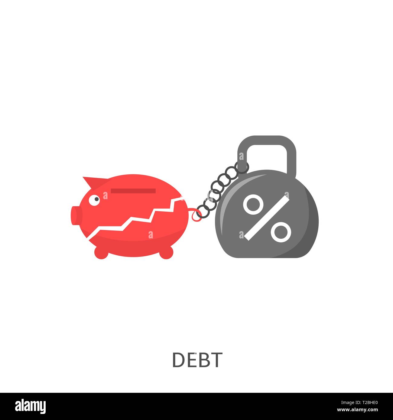 Debt. Weight icon with percent sign and red piggybank, financial ...