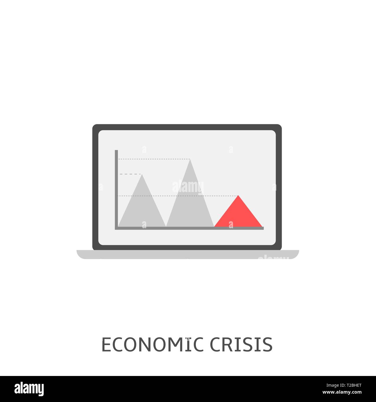 Economic crisis. Declining graph on the laptop screen Vector ...