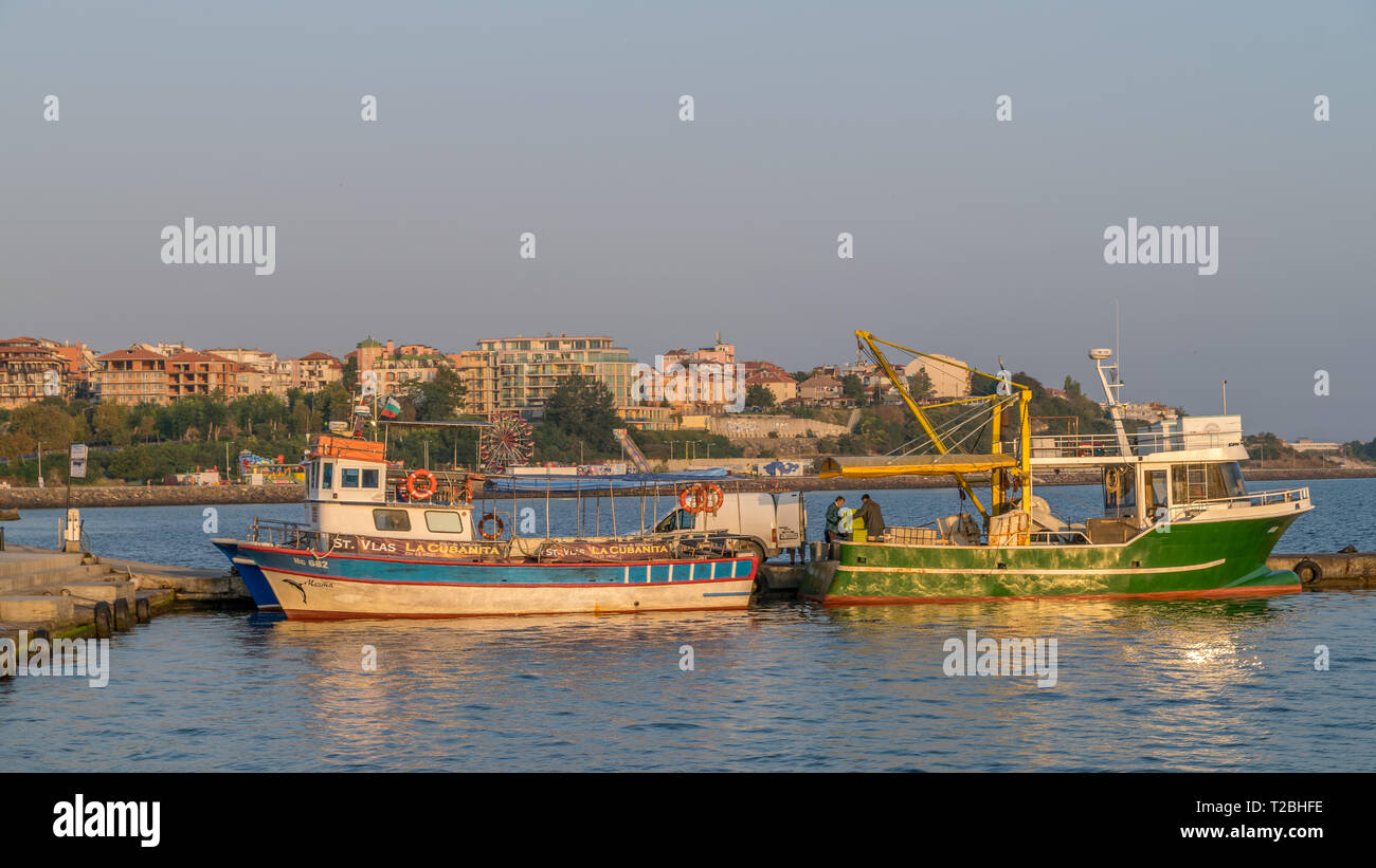 Nessebar, Bulgaria - 7 Sep 2018: Fishing boats at the Harbor Port of ...