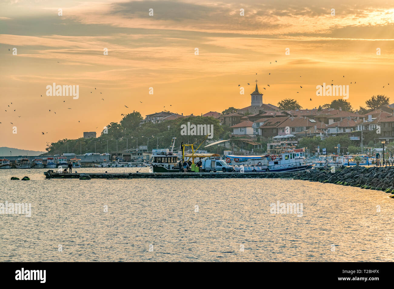 Nessebar, Bulgaria - 7 Sep 2018: Harbor Port of Nessebar, one of the ...