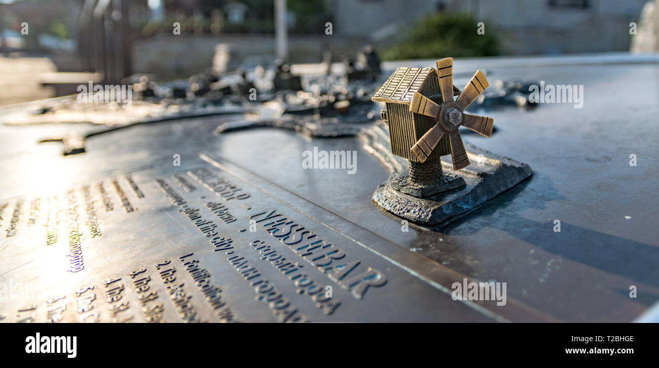 Nessebar, Bulgaria - 7 Sep 2018: Miniature metal map of the Nesebar ...