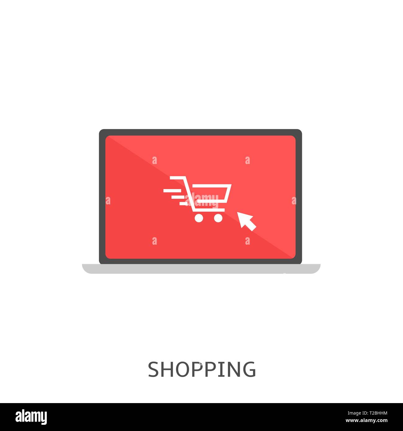 Shopping. Online Shopping, white shopping cart icon on red laptop ...