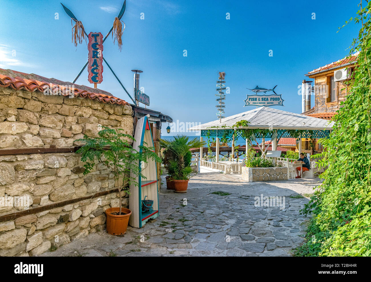 Nessebar, Bulgaria - 7 Sep 2018: The front of a Fish & Sea Food ...