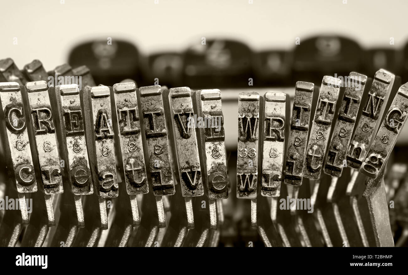 the words CREATIVE WRITING with old typwriter keys monochrome Stock ...