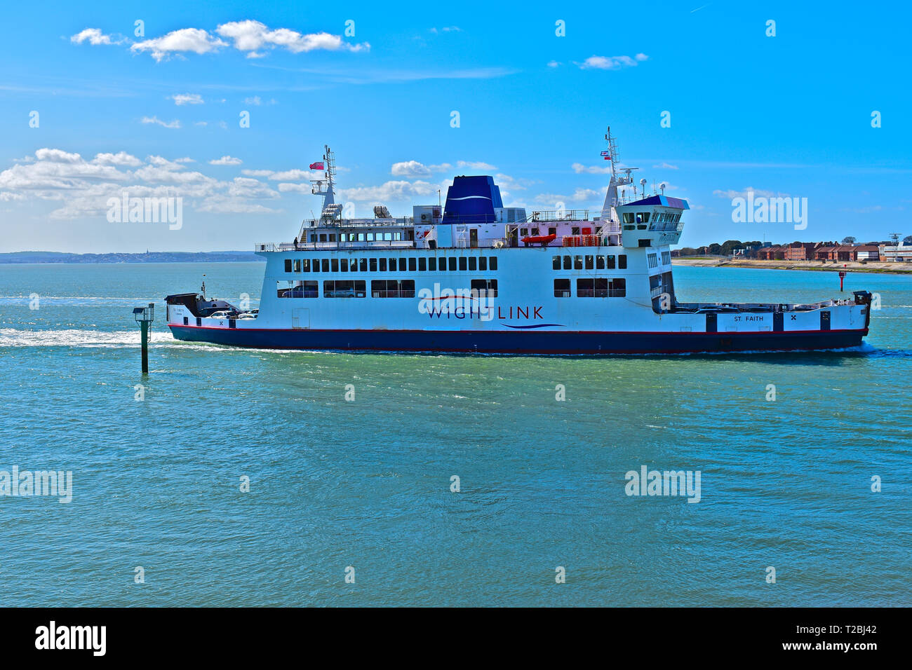 The Isle of Wight ferry 'St Faith' operated by Wightlink, approaches ...