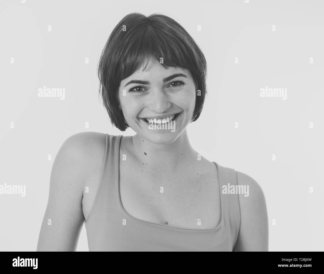 Close Up Portrait Of Attractive Young Pretty Caucasian Woman With Happy