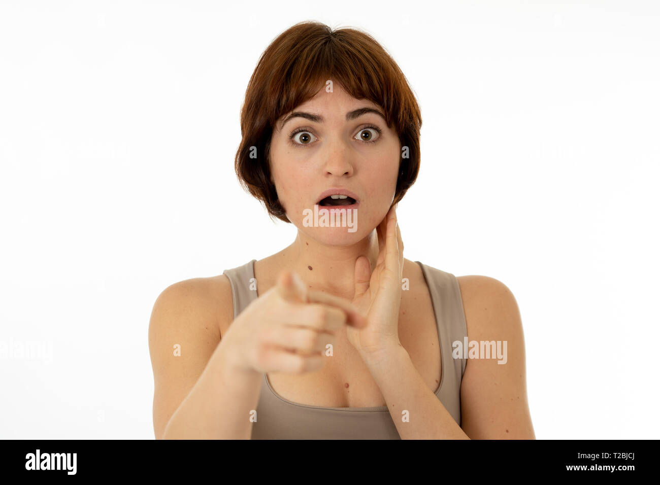 Shocked astonished woman face brunette hi-res stock photography and ...