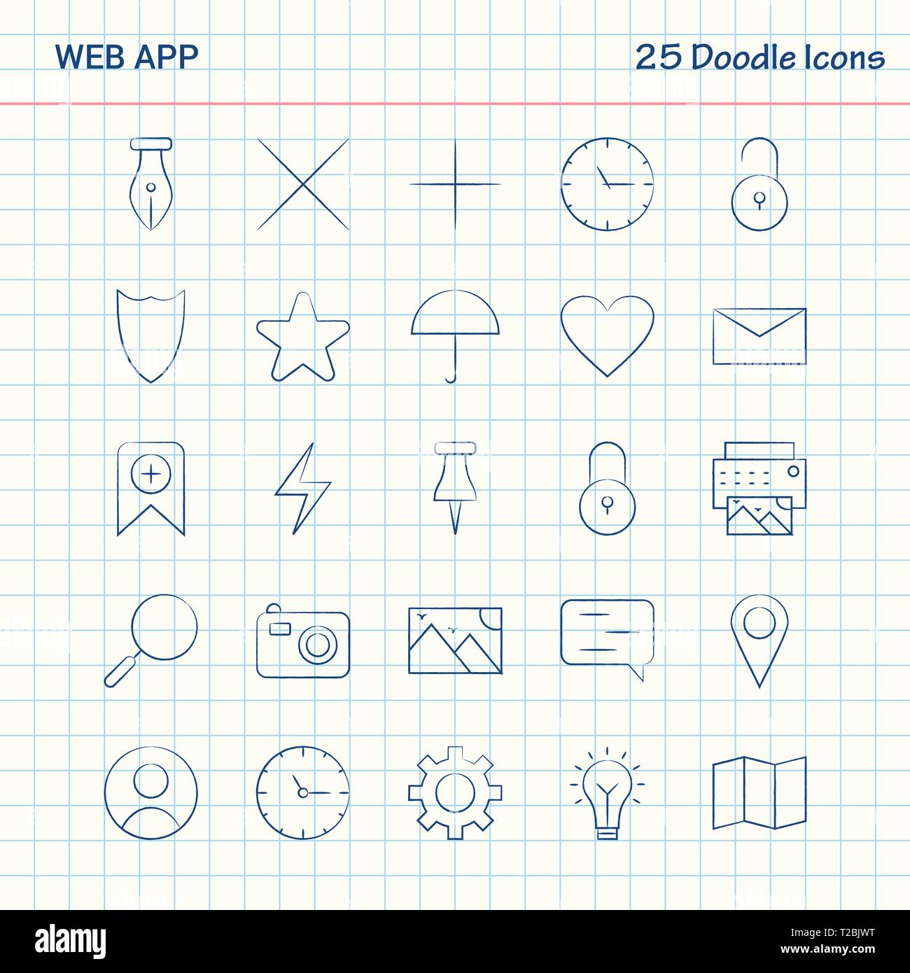 Web App 25 Doodle Icons. Hand Drawn Business Icon set Stock Vector ...